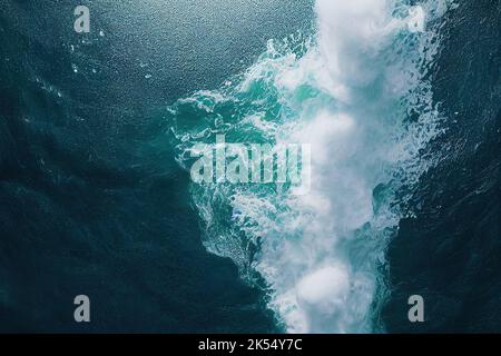 drone view of an underwater explosion and gas leak of the sea surface ...