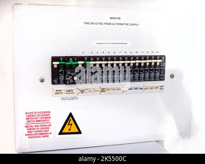 Main electricity distribution board connected to alternative power ...