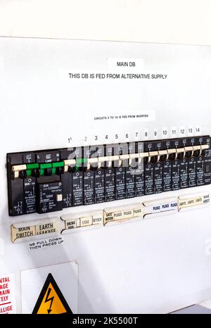 Main electricity distribution board connected to alternative power ...