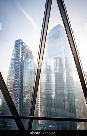 The view through the windows of the very top of The Gherkin building at ...