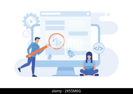 Bug fixing metaphor flat design style vector illustration Stock Vector ...