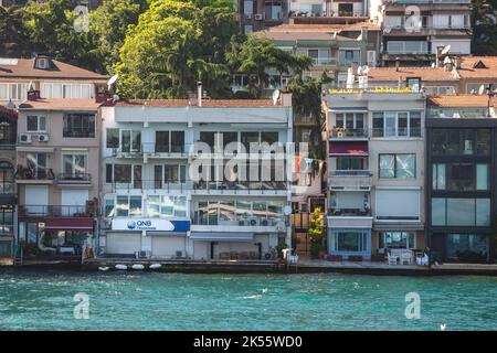 Picture of a sign with the logo of Turkiye IS Bankasi taken in front of ...