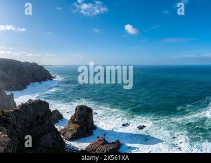 Aerial shot of Cabo da Roca Colares on a stormy weather Stock Photo - Alamy