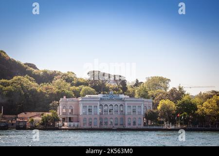 Picture of a sign with the logo of Sabanci group on Ogretmenevi, the ...