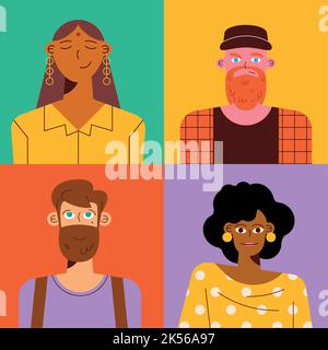 diverse portraits four persons characters Stock Vector Image & Art - Alamy