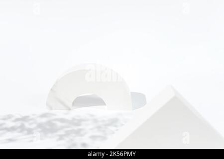 Set of gypsum and clay geometrical shapes on double pastel background ...