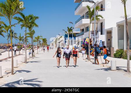 Boardwalk next to the beach at Progreso, a popular beach town near ...