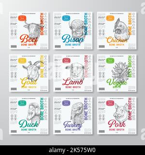Beef Bone Broth Label Template. Abstract Vector Food Packaging Design ...