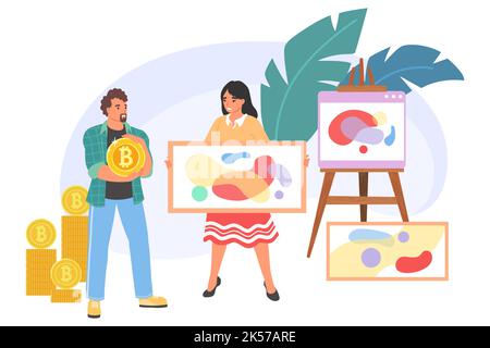 Digital nft art auction flat vector illustration. Non-fungible token ...