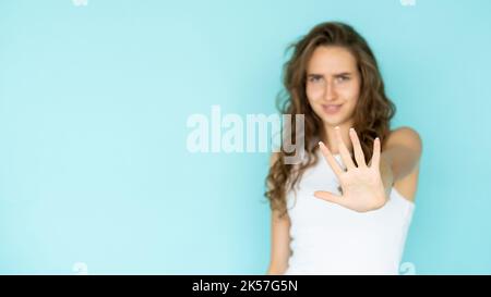 stop gesture protesting woman no way angry Stock Photo - Alamy