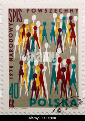 Photo of a Polish postage stamp with an illustration of Luna I and sun ...