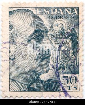 Photo of a Spanish postage stamp with a portrait of Argentinian born ...