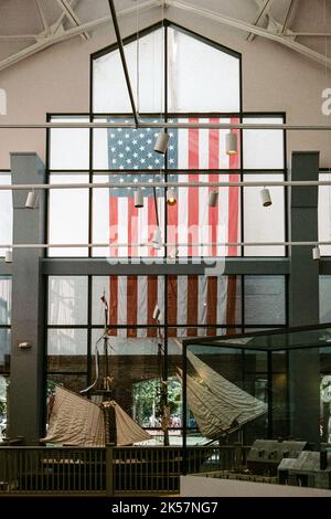 An enormous American flag hangs in the entry to the Salem (Armory ...