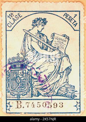 Photo of a Spanish 2 peseta postage stamp from 1969 featuring an ...