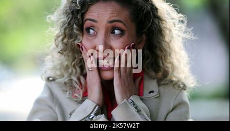 Funny Confused scared woman shocking reaction Stock Photo - Alamy