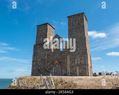 The towers of the medieval church at Reculver (west facing facade ...