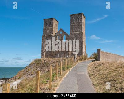 The towers of the medieval church at Reculver (west facing facade ...