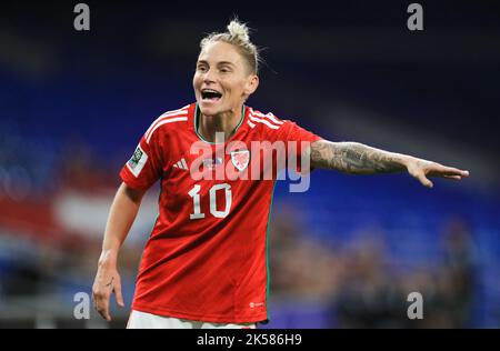 Cardiff, Wales. 6 October 2022. Jess Fishlock of Wales celebrates ...