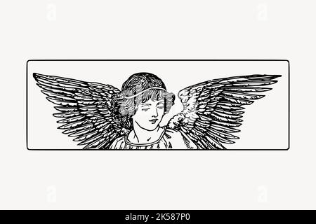 Angel border clipart, vintage illustration vector Stock Vector Image ...