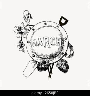 March flower badge clipart, vintage illustration vector Stock Vector ...