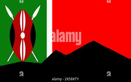 flag of Bantu peoples Kikuyu people at cloudy sky background, panoramic ...
