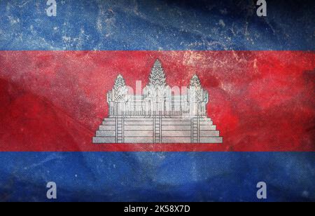 flag of Austroasiatic peoples Cambodians Khmer people at cloudy sky ...