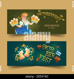 cartoon oktoberfest horizontal banners set vector design illustration ...