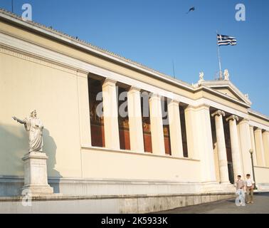 Greece, Athens, University, students by the Helenestic Building, with ...