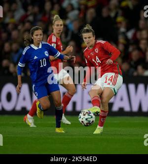 Cardiff, Wales. 6 October 2022. Hayley Ladd of Wales after the FIFA ...