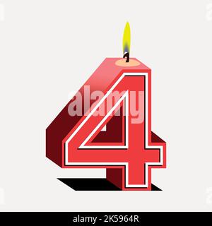 Number 6 birthday candle clipart, red 3D illustration vector Stock ...