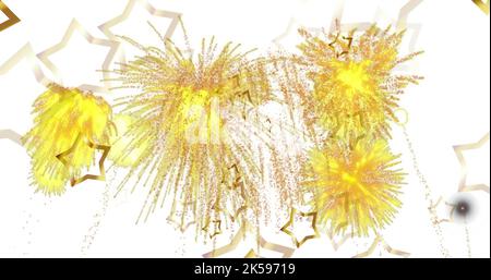 Image of stars over fireworks on white background Stock Photo - Alamy