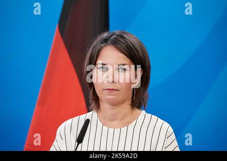 German Foreign Minister Annalena Baerbock talks during a press ...