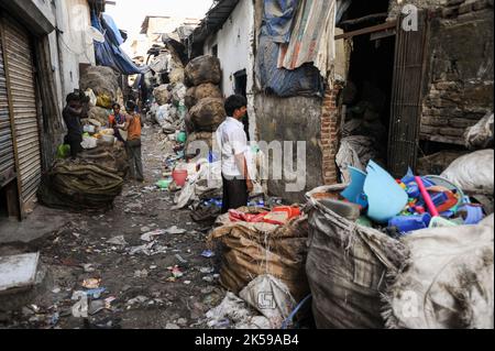 Mumbai, India - Dharavi slum waste rooftops with plastic waste and ...