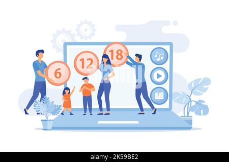 Adults rating content for children with age restriction signs. Content ...