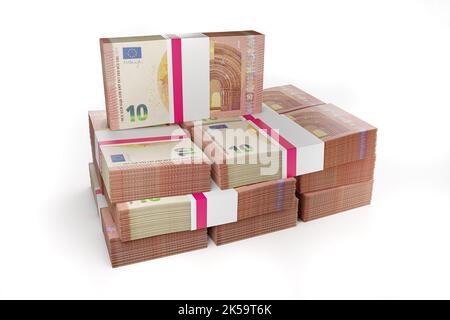stack of bundles of 10 euro notes background piles of 10 euros ...