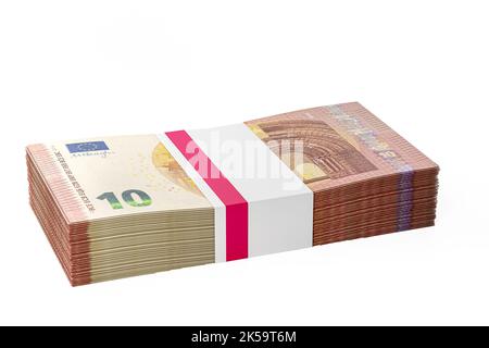 stack of bundles of 10 euro notes background piles of 10 euros ...