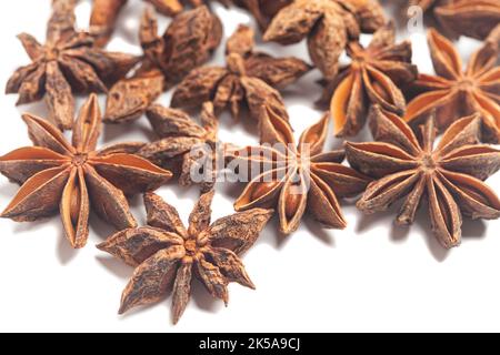 A group of star anises isolated on white background. Dried star anise ...
