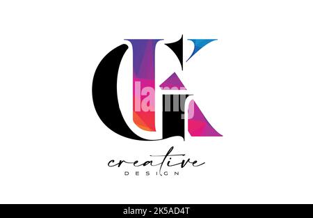 GK Letter Design with Creative Cut and Colorful Rainbow Texture. GK ...