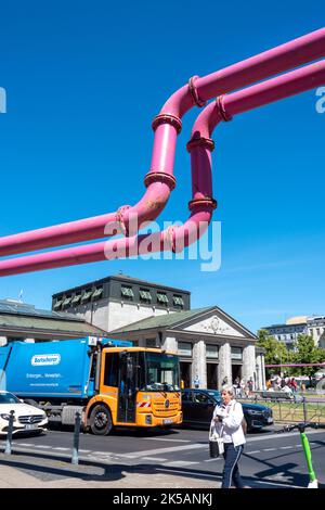 Blue pipes used to pump underground water from a construction site in ...