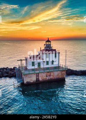 An Aerial view of Ashtabula Harbor Lighthouse on a sunny day Stock ...