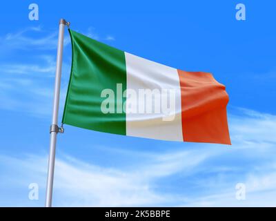 Beautiful Ireland flag waving in the wind with sky background - 3D ...