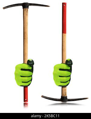 Worker with pick axe is digging on a wide green field Stock Photo - Alamy
