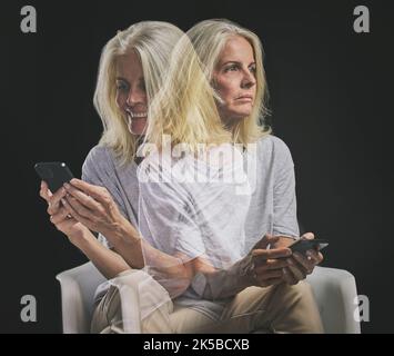 Sad frustrated person browsing internet online on smartphone, dealing ...