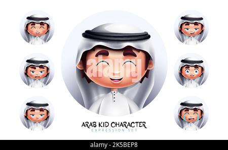 Saudi kids vector characters set design. Arab boy character in standing ...