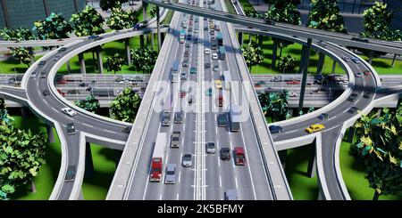 Highway intersection/ road interchange with roundabout - 3D ...
