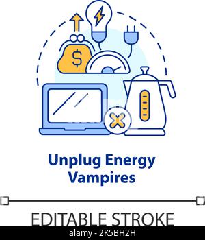 Unplug and turn off to save electricity 2D vector isolated spot ...
