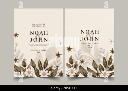 hand painted watercolor boho wedding invitation template vector design ...