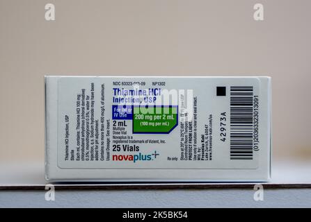 A closeup shot of Thiamine used to treat or prevent vitamin B1 ...