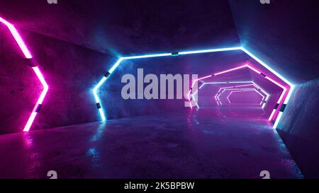 Sci Fi Alien Cyber Tron Neon Purple Blue Glowing Command Room With ...