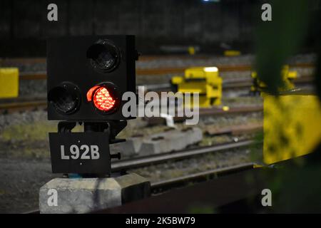 Railroad switch mechanism near train tracks Stock Photo - Alamy